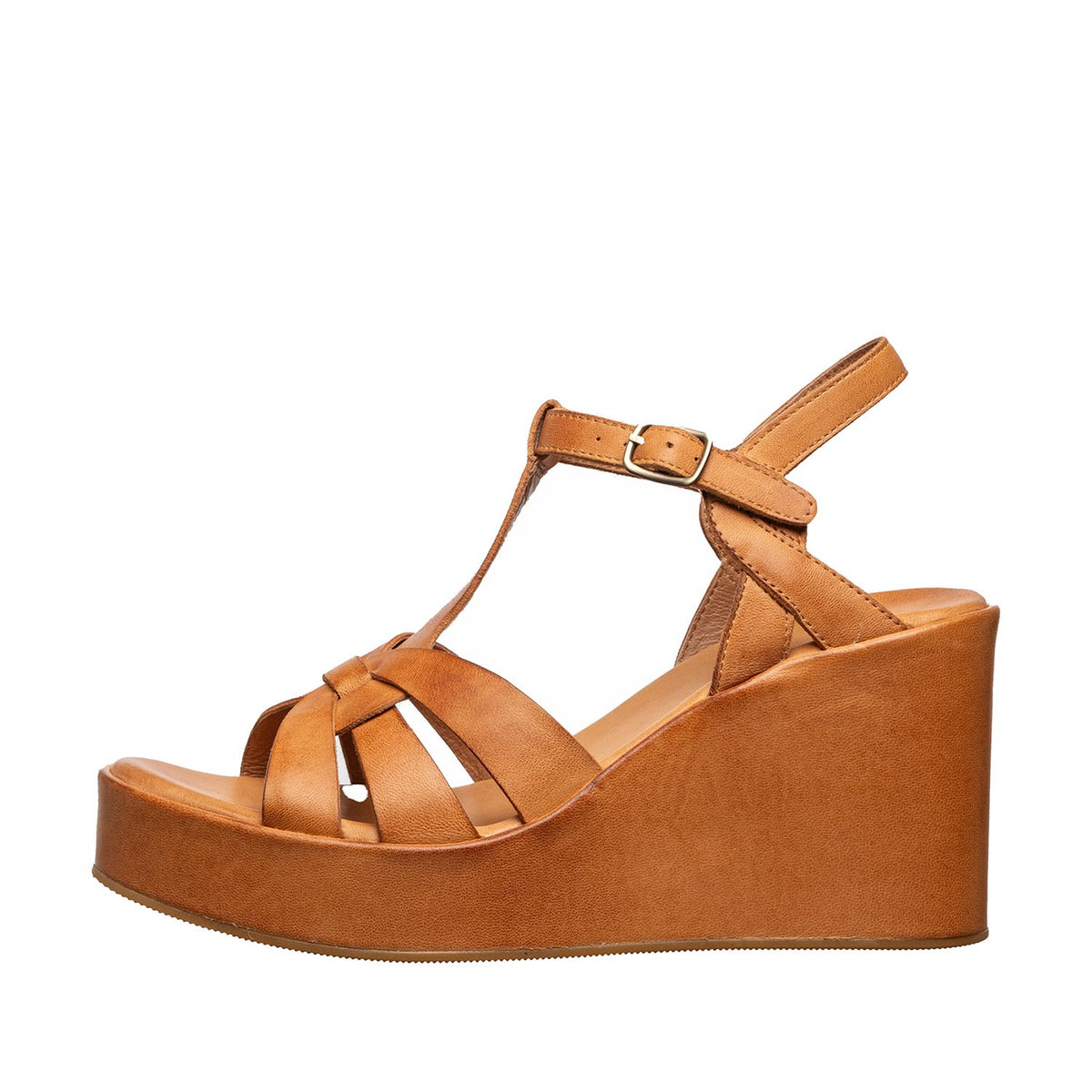 High Wedge T Strap Sandals – Chic & Comfortable – Antelope