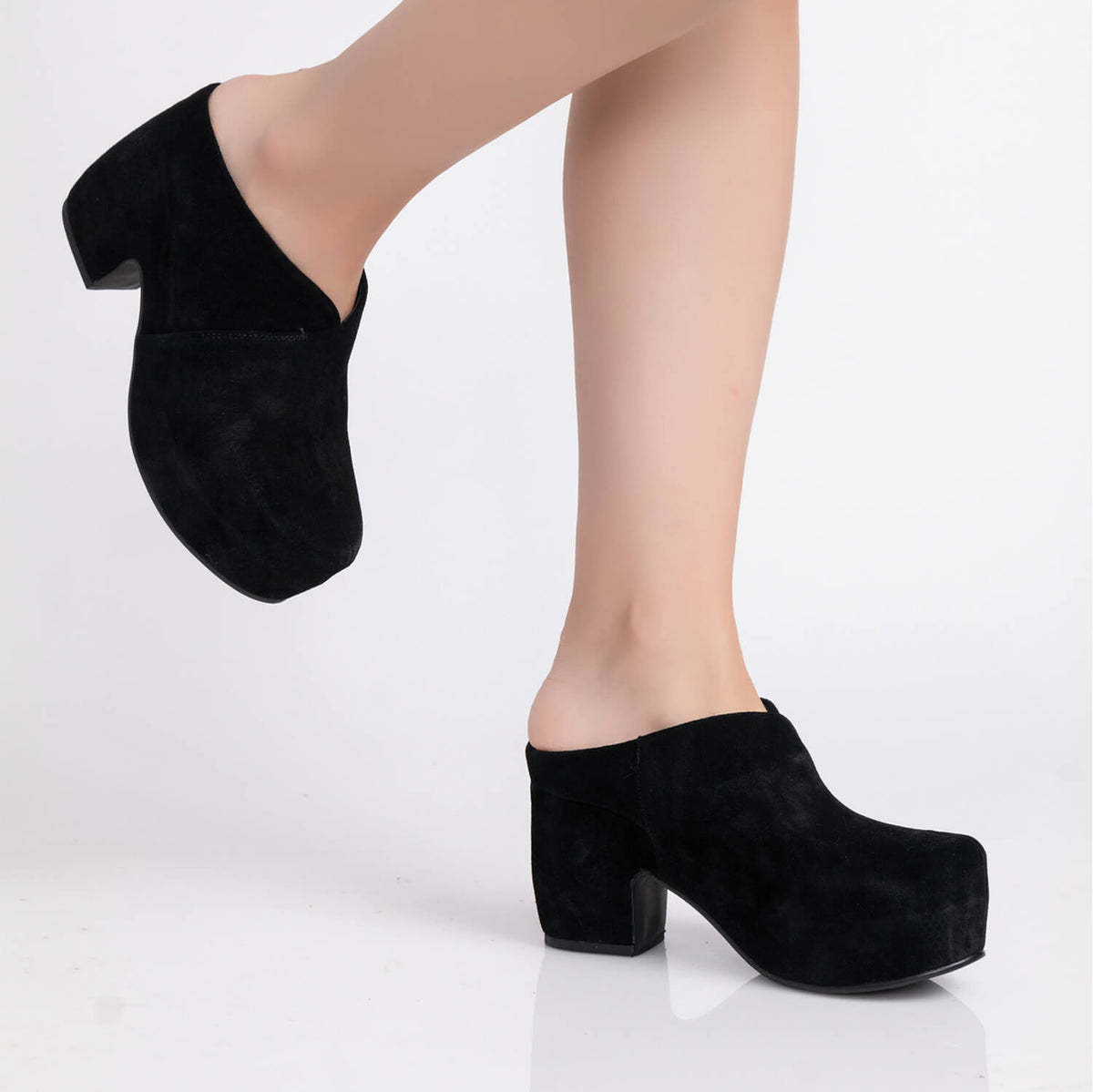 Best Suede Block Heel Mule Clog Round Toe - Antelope Official Brandâ„¢
