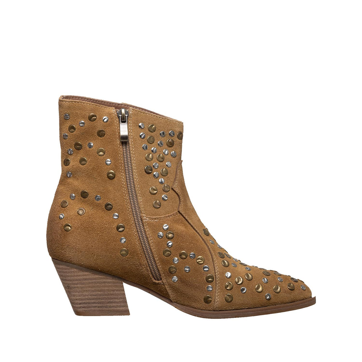 Fashion Women's Studded Suede Western Ankle Boots - Antelope Shoes